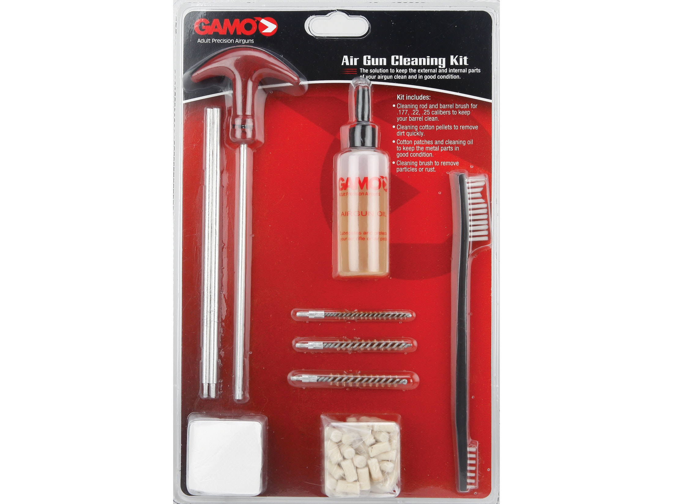 Gamo Cleaning Kit 177 to 25 Cal 3 Piece Rod Bore Brushes Cleaning Oil