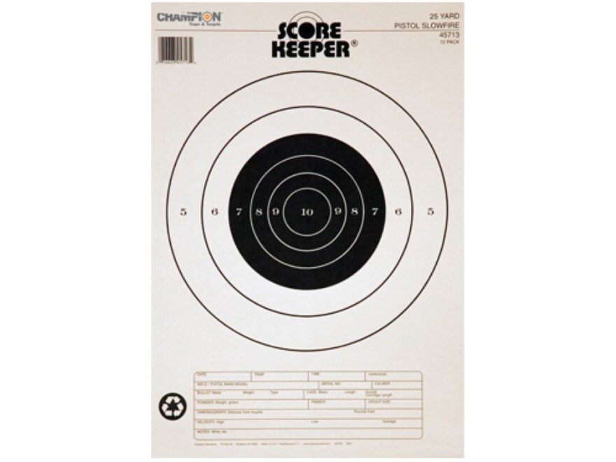 Champion Score Keeper 25 Yard Slow Fire Pistol Target 12 x 16 Paper
