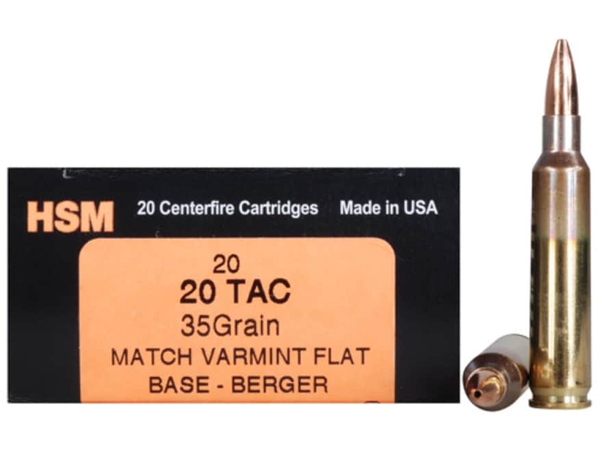 HSM Varmint Gold Ammo 20 Tactical 35 Grain Berger Varmint Hollow Point