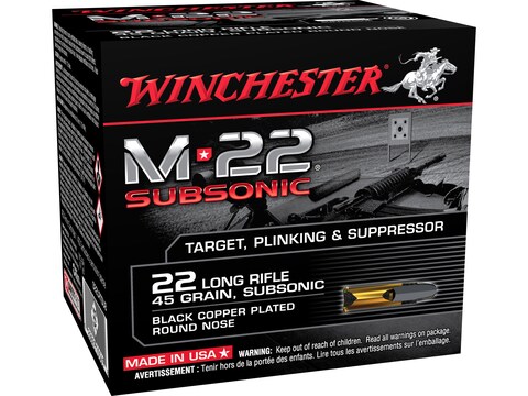 Winchester M-22 Subsonic Ammo 22 Long Rifle 45 Grain Black Plated Lead
