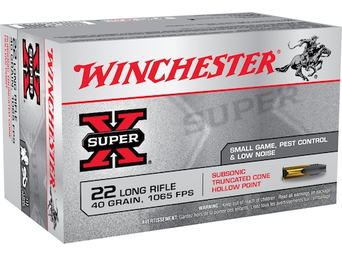 Winchester Super-X Ammo 22 Long Rifle Subsonic 40 Grain Lead Truncated