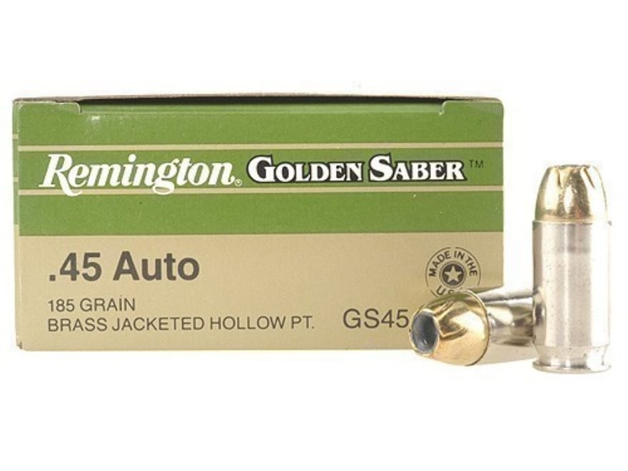 Remington Golden Saber Ammo 45 ACP 185 Grain Brass Jacketed Hollow