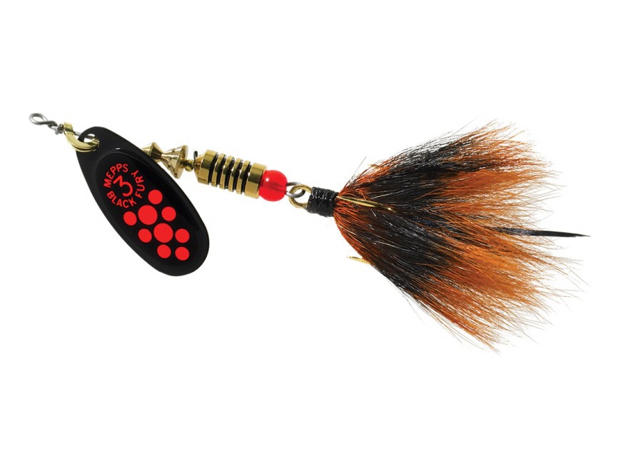 Mepps Aglia Black Fury Dressed Inline Spinner 1/6oz Pink Tail Pink Dot