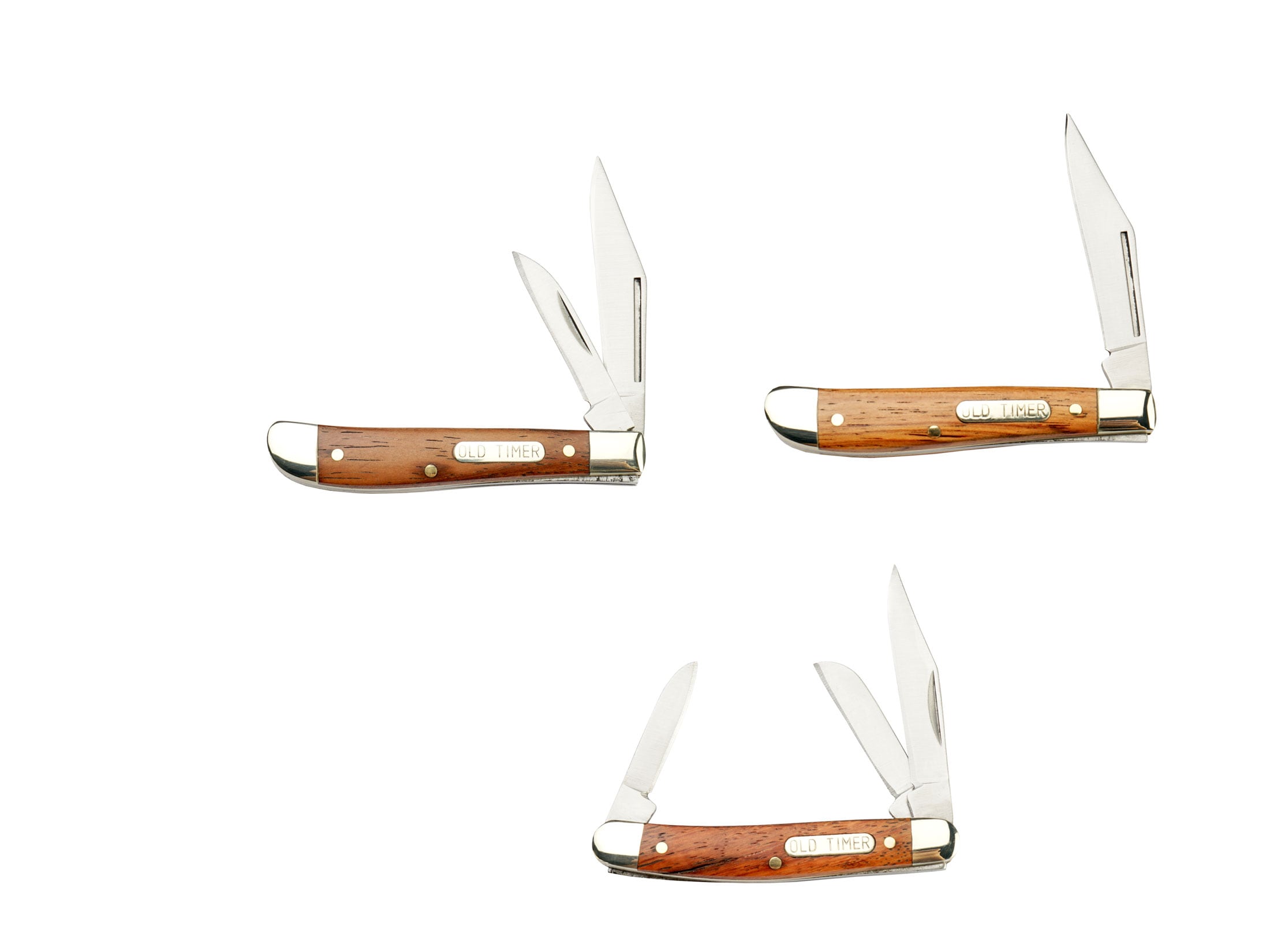 Old Timer 3-Piece Folding Knife Set SS Blades Wood Handles Brown Gift