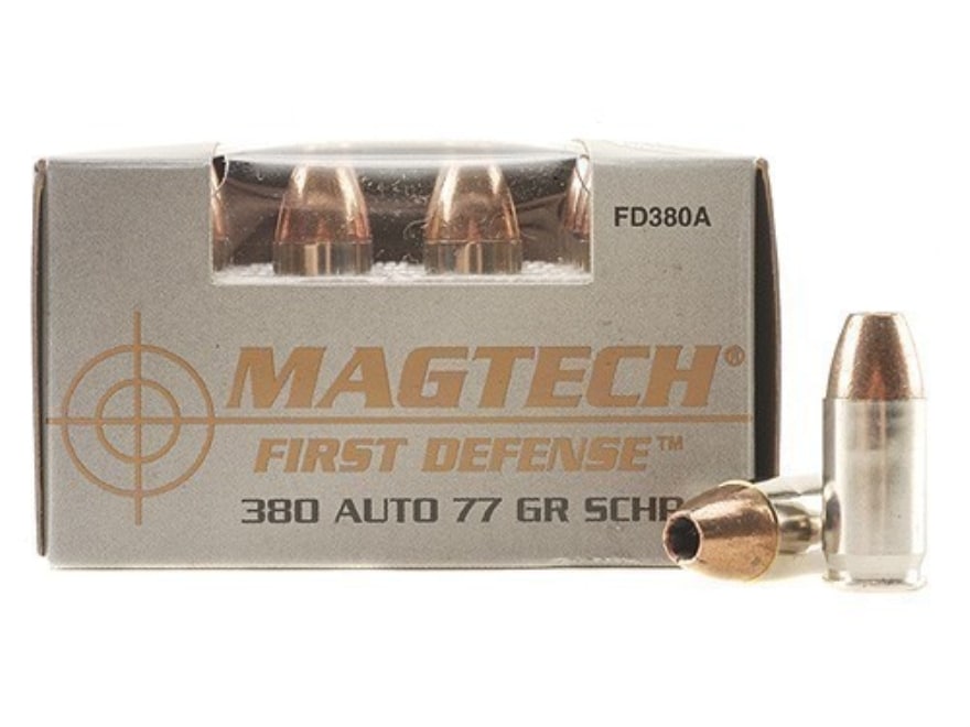 Magtech First Defense Ammo 380 ACP 77 Grain Solid Copper Hollow Point