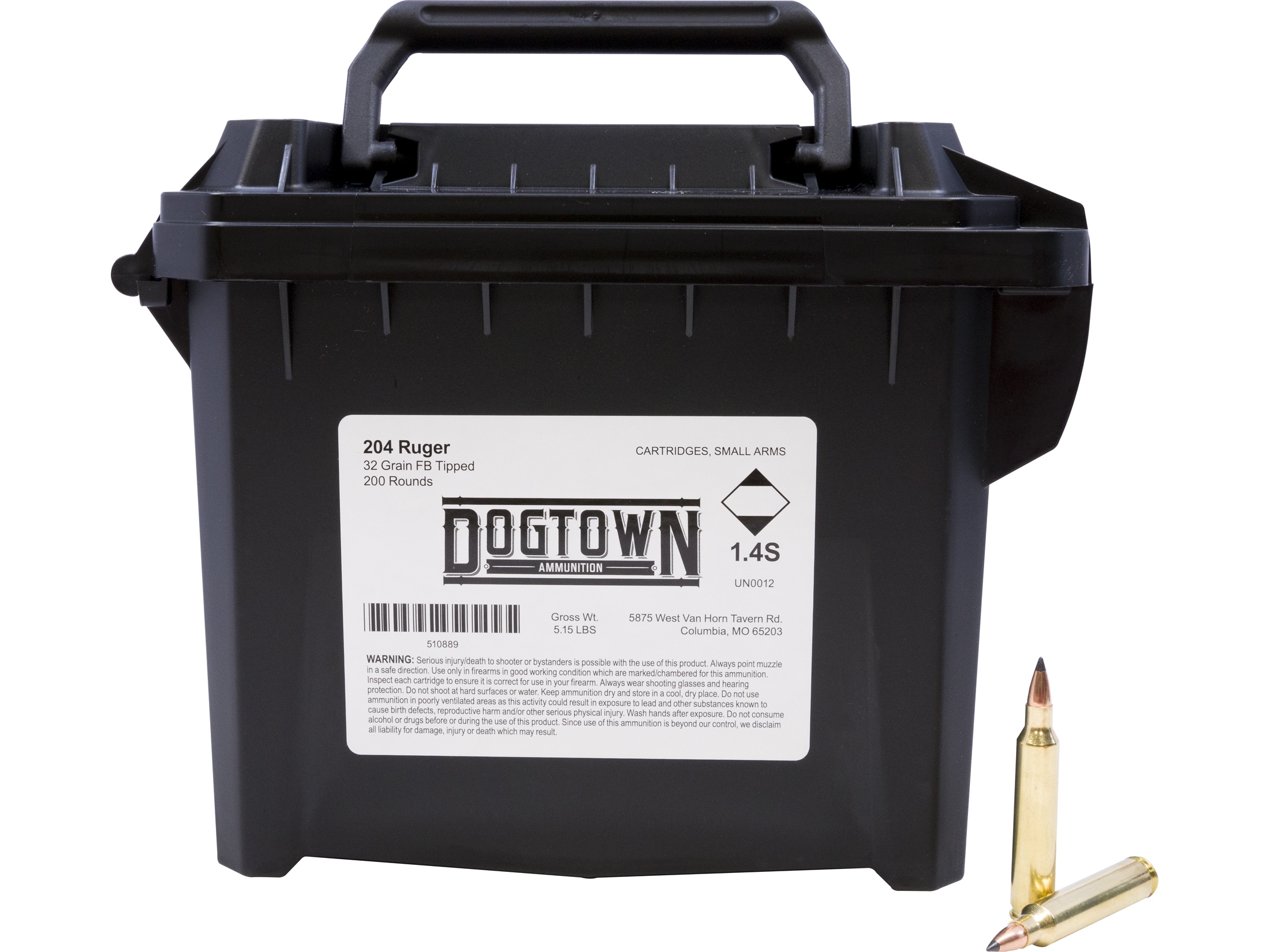 Dogtown Ammo 204 Ruger 32 Grain Polymer Tip Flat Base Ammo Can of 200