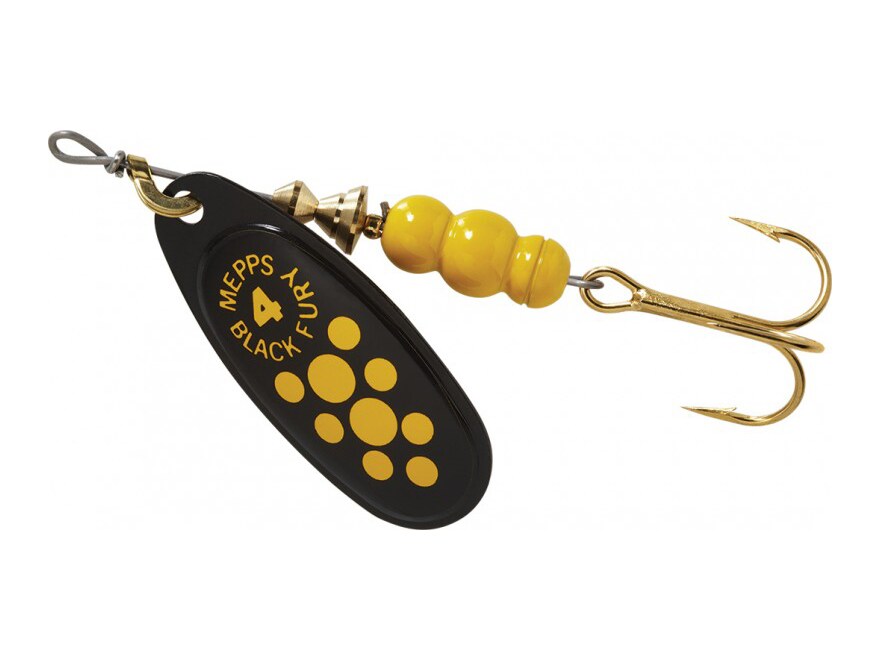 Mepps Aglia Black Fury Plain Inline Spinner Black, Yellow Dots 1/6oz