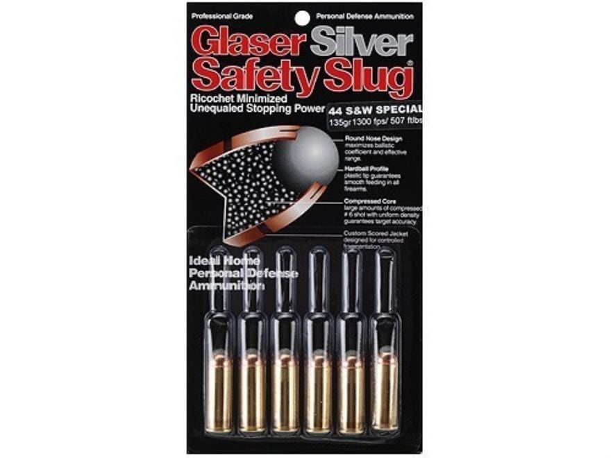 Glaser Silver Safety Slug Ammo 44 Special 135 Grain Safety Slug 6PK
