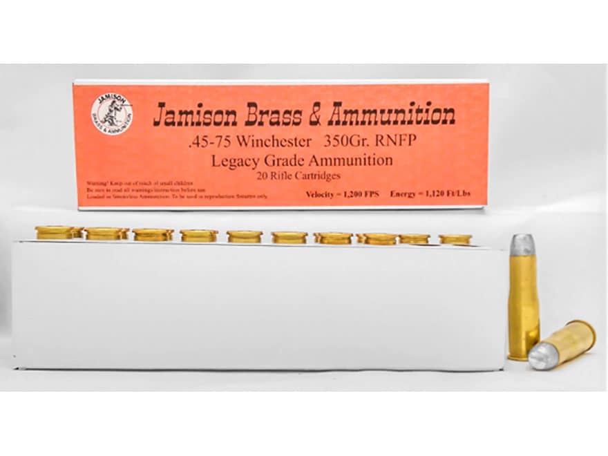 Jamison Brass & Ammo 45-75 WCF Ammo 350 Grain Flat Nose Box of 20