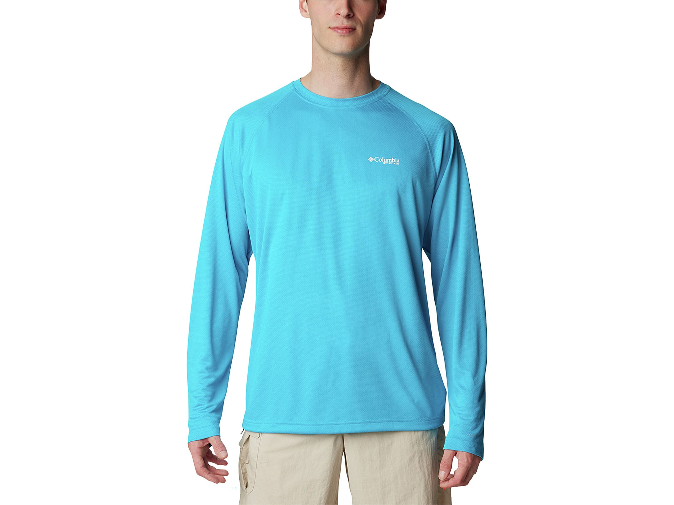 Columbia Men's PFG Solar Stream Long Sleeve Crew Neck Shirt Ocean Blue