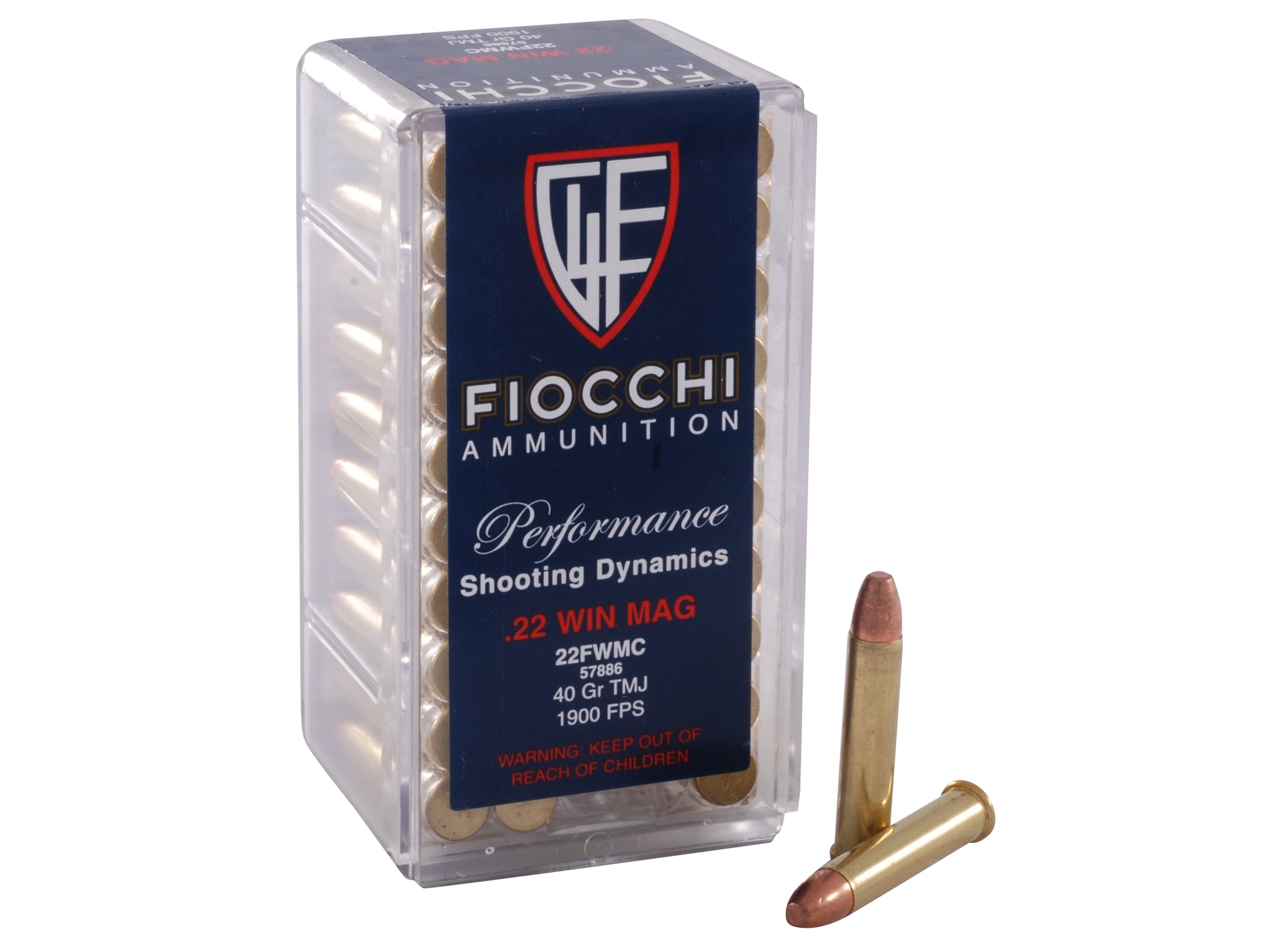 Fiocchi 22 Winchester Mag Rimfire (WMR) Ammo 40 Grain Full Metal