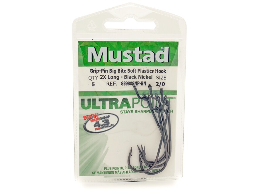 Mustad Grip-Pin Big Bite Hook #2/0 Black Nickel 5PK