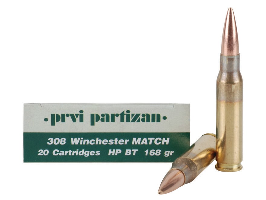 PPU Match 308 Winchester Ammo 168 Grain Jacketed Hollow Point Box of