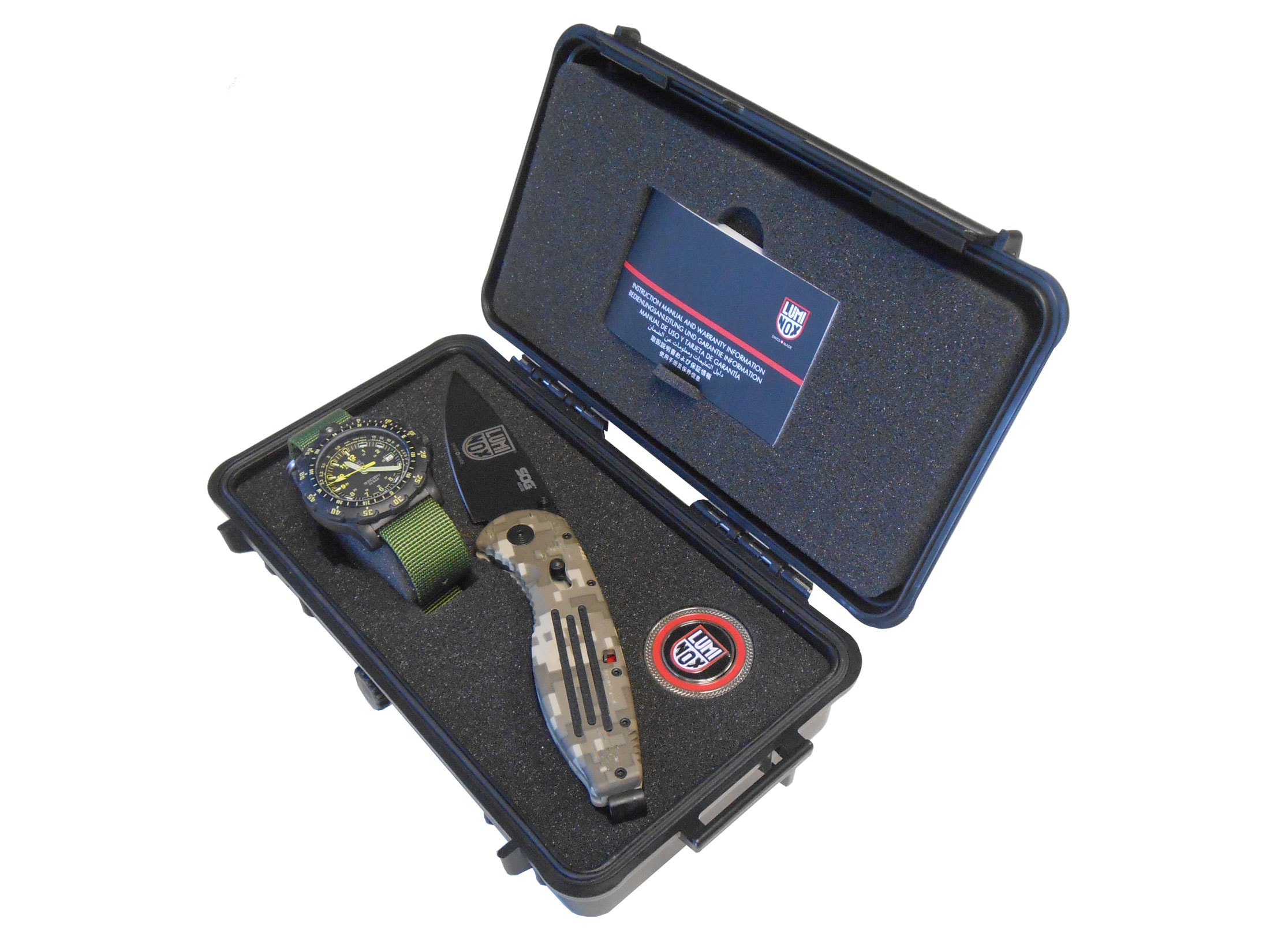 Luminox RECON Point Man Watch Gift Set SOG Knife, Challenge Coin Case