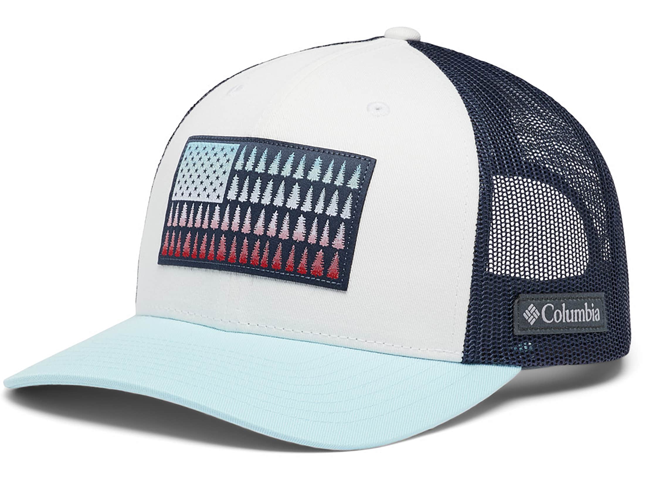 Columbia Tree Flag Mesh Snap Back Hat Black Trad Camo One Size Fits