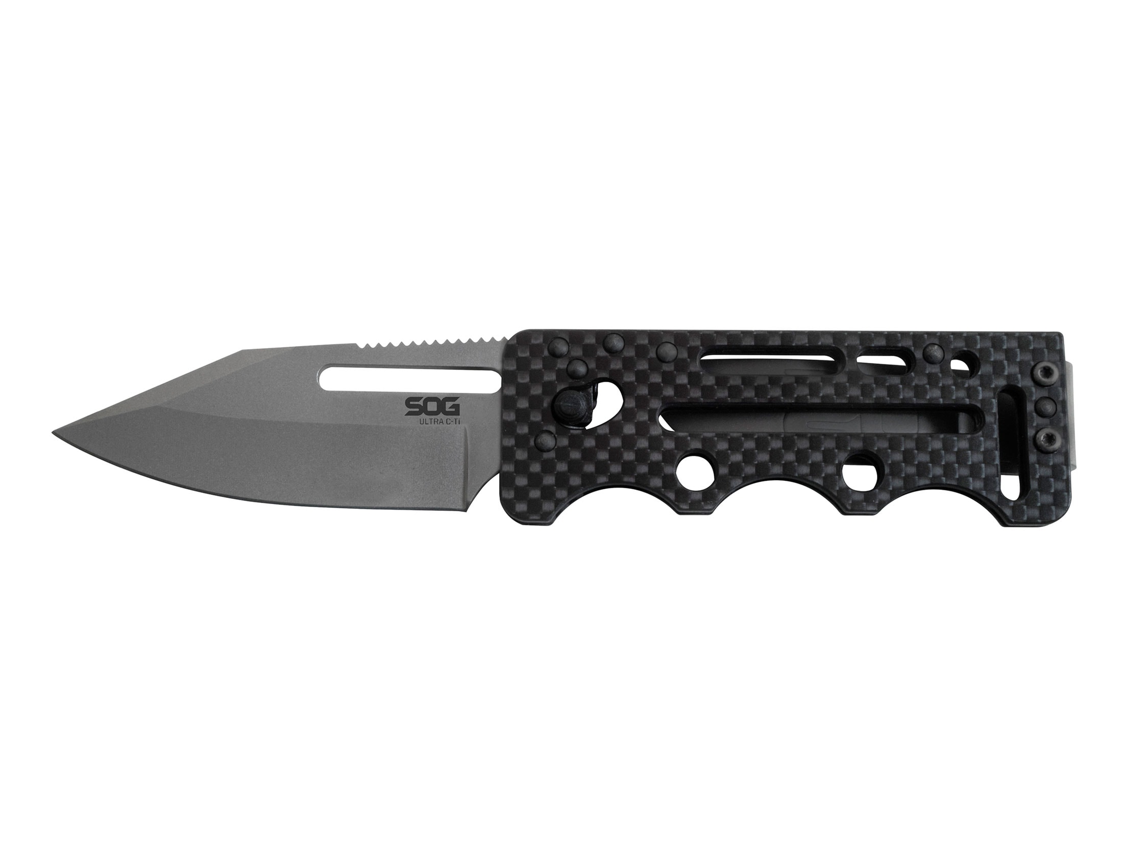 SOG Ultra C-Ti Folding Knife 2.8 Clip Point VG-10 SS Blade Carbon