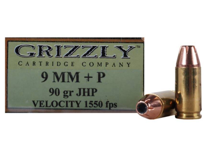 Grizzly Cartridge 9mm Luger +P Ammo 90 Grain Jacketed Hollow Point Box