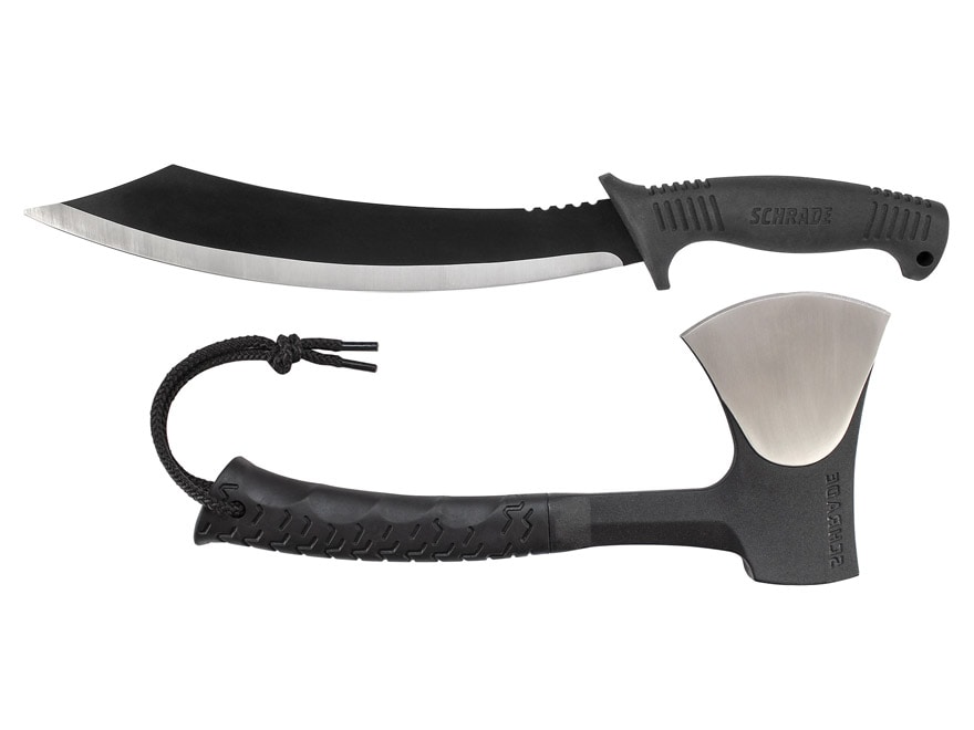 Schrade Axe Machete Combo Pack 3Cr13 Steel Blades Rubber Handles Black