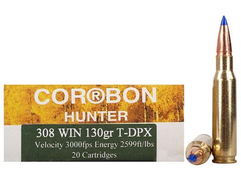Cor-Bon DPX Hunter Ammo 308 Winchester 130 Grain Tipped DPX Lead-Free