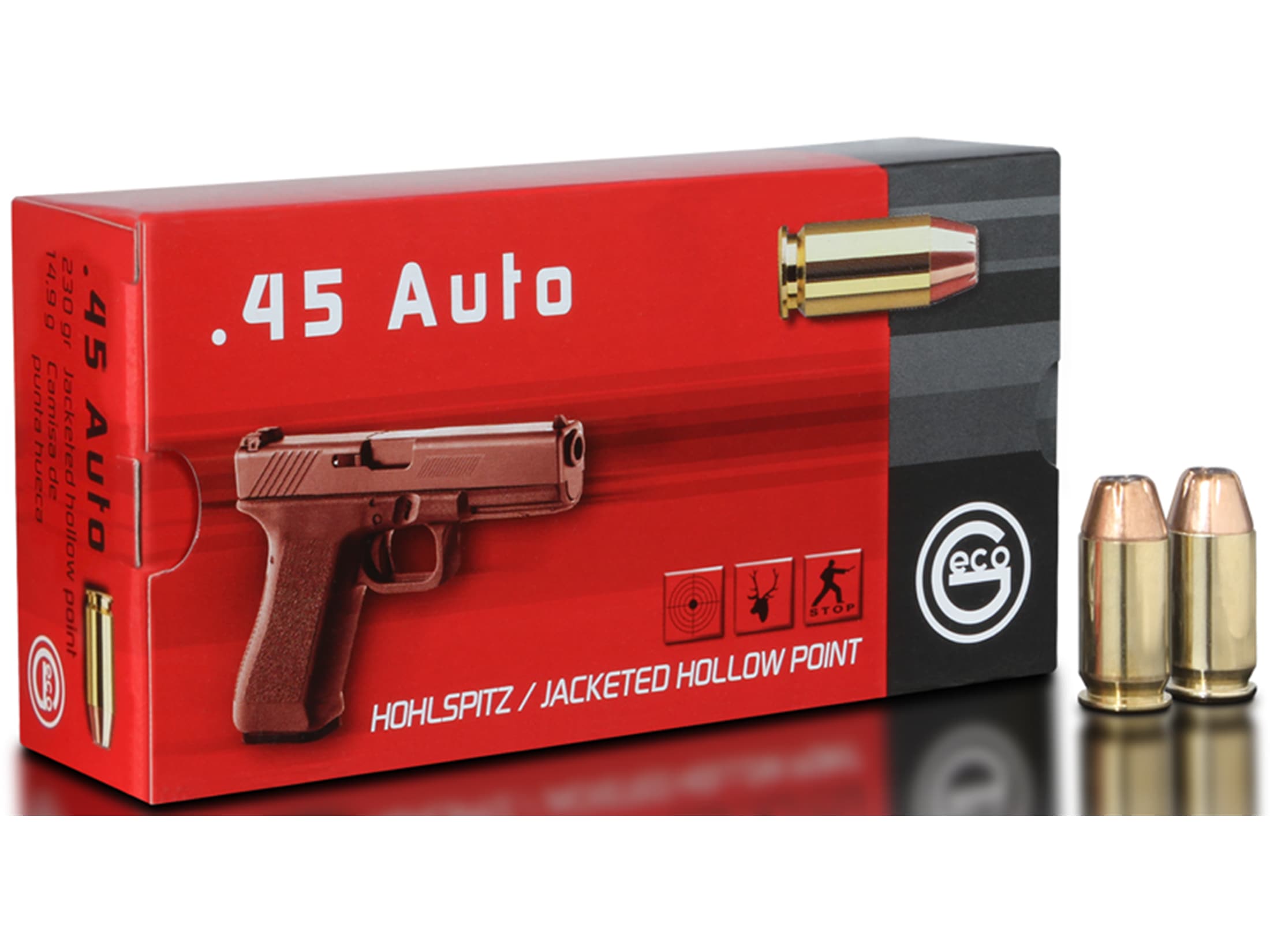 Geco 45 ACP Ammo 230 Grain Jacketed Hollow Point Box of 50