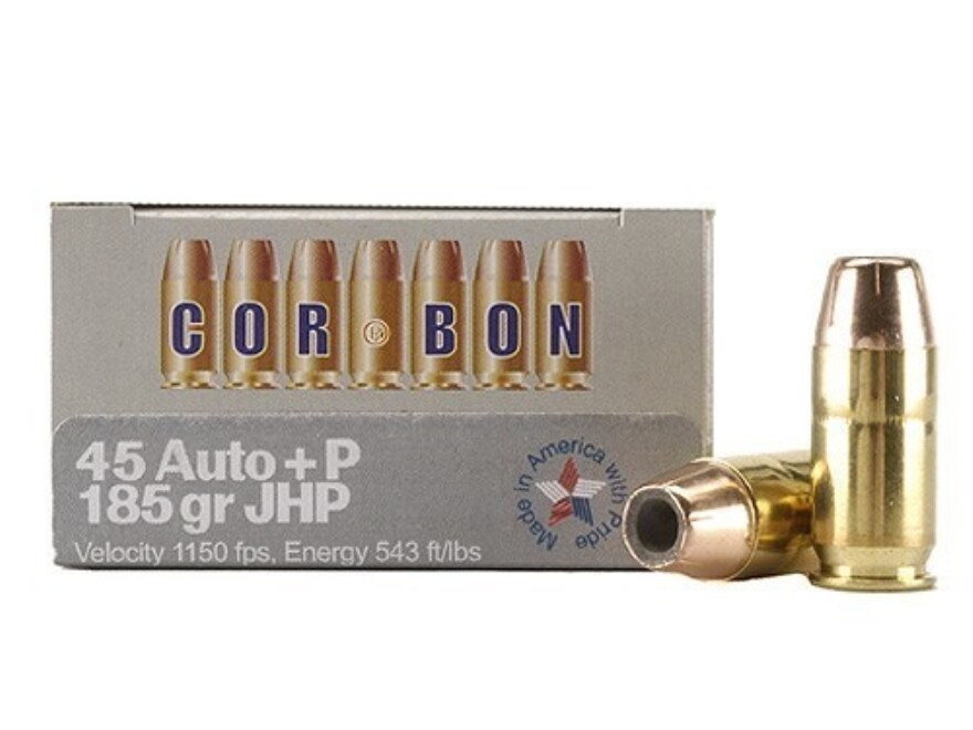 Cor-Bon Self Defense 45 ACP +P Ammo 185 Grain Jacketed Hollow Point