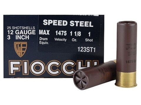 Fiocchi Speed Steel Ammo 12 Ga 3 1-1/8oz #1 Non-Toxic Steel Shot Box