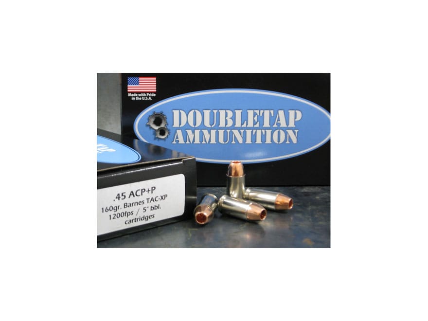 DoubleTap 45 ACP +P Ammo 160 Grain Barnes TAC-XP Solid Hollow Point