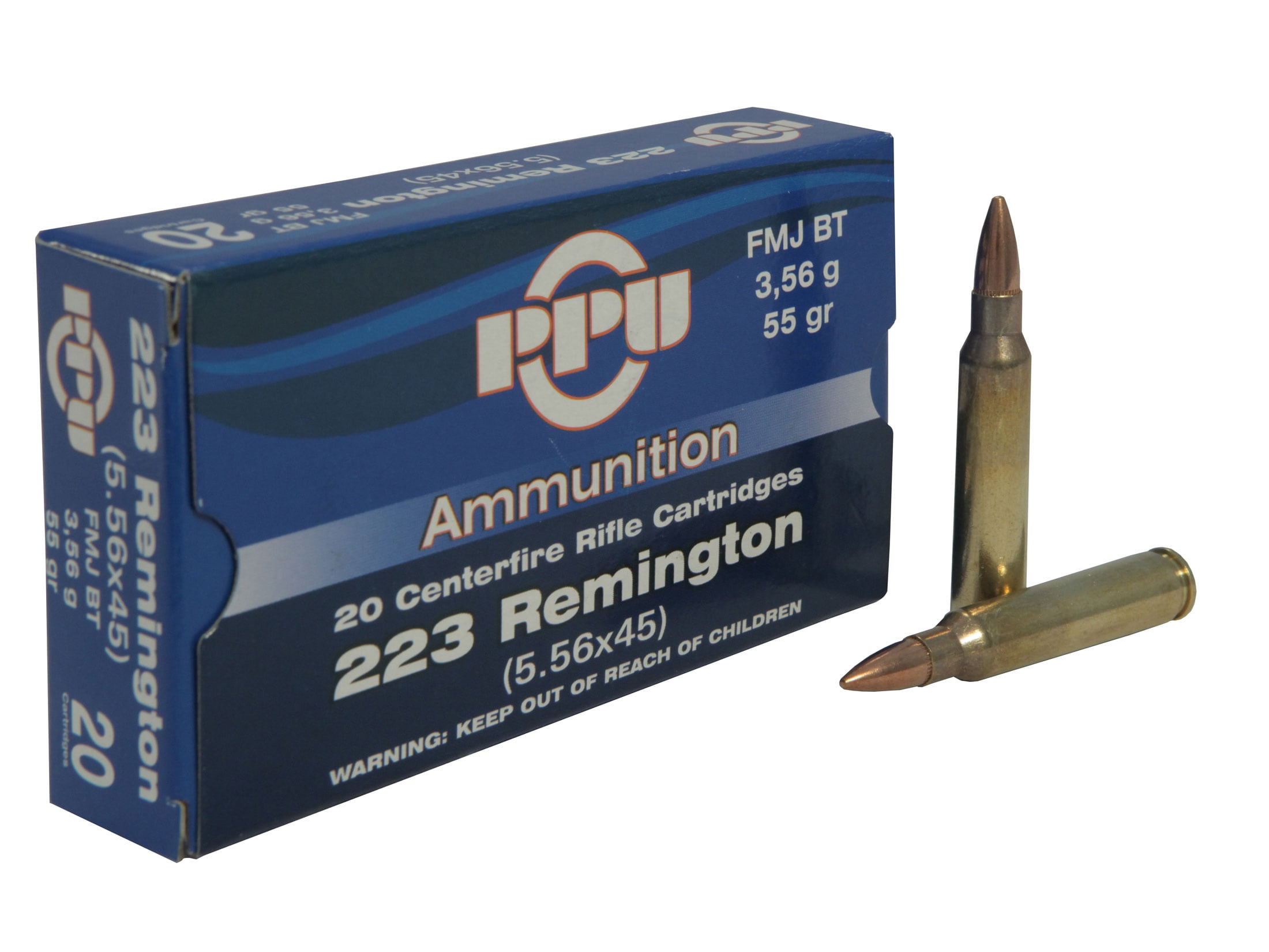 PPU Ammo 223 Remington 55 Grain Full Metal Jacket Boat Tail Box of 20