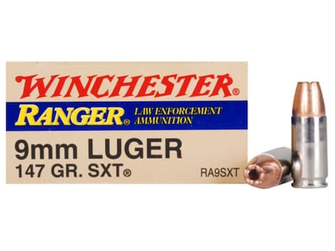 Winchester Ranger Ammo 9mm Luger 147 Grain SXT Jacketed Hollow Point