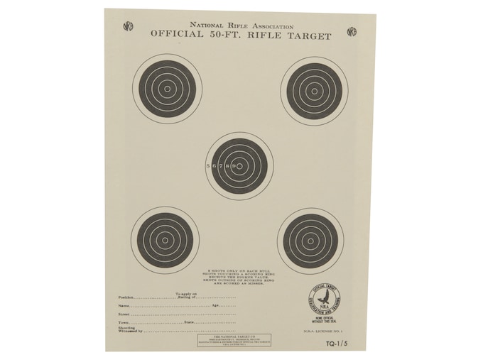 NRA Official Smallbore Rifle Training Targets TQ-1/5 50' Paper 100PK