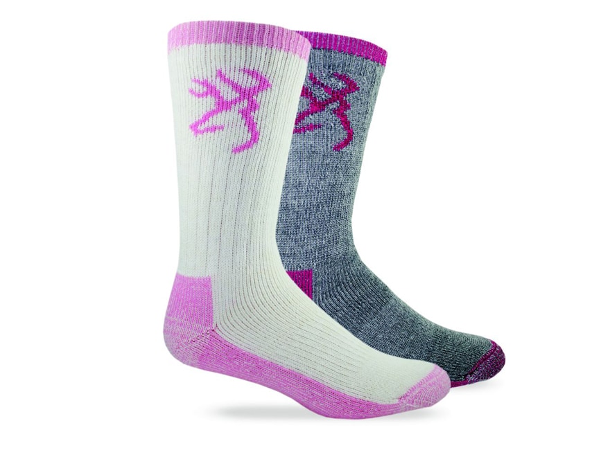 Browning Women's Heavyweight Socks Merino Wool Blend Gray Pink Medium