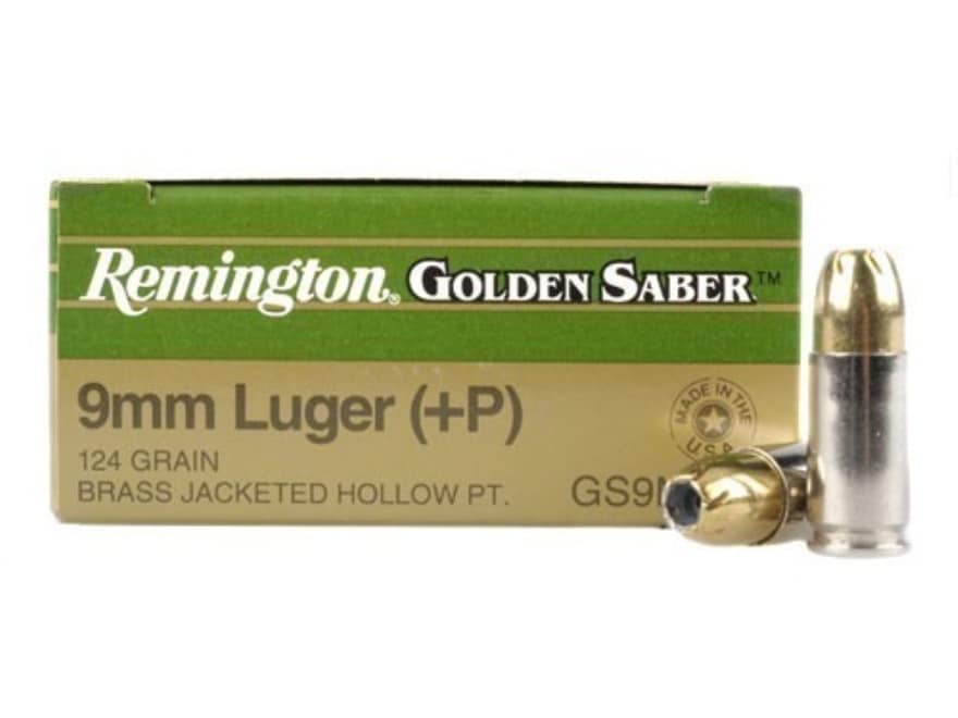 Remington Golden Saber Ammo 9mm Luger +P 124 Grain Brass Jacketed