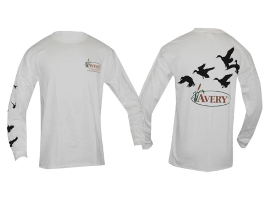 Avery Flock of Ducks T-Shirt Long Sleeve Cotton White Medium