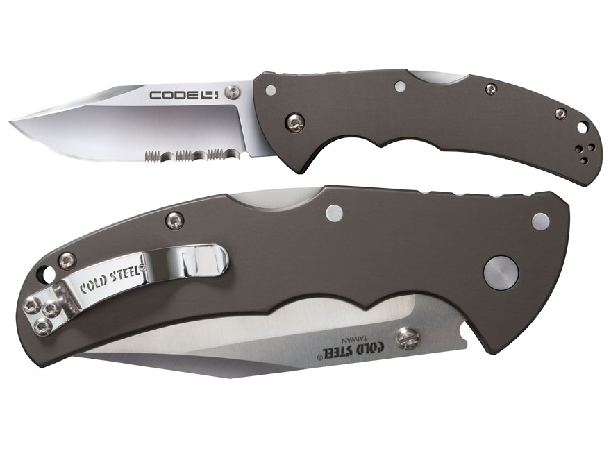 Cold Steel Code-4 Folding Tactical Knife 3.5 Half Serrated Clip Point