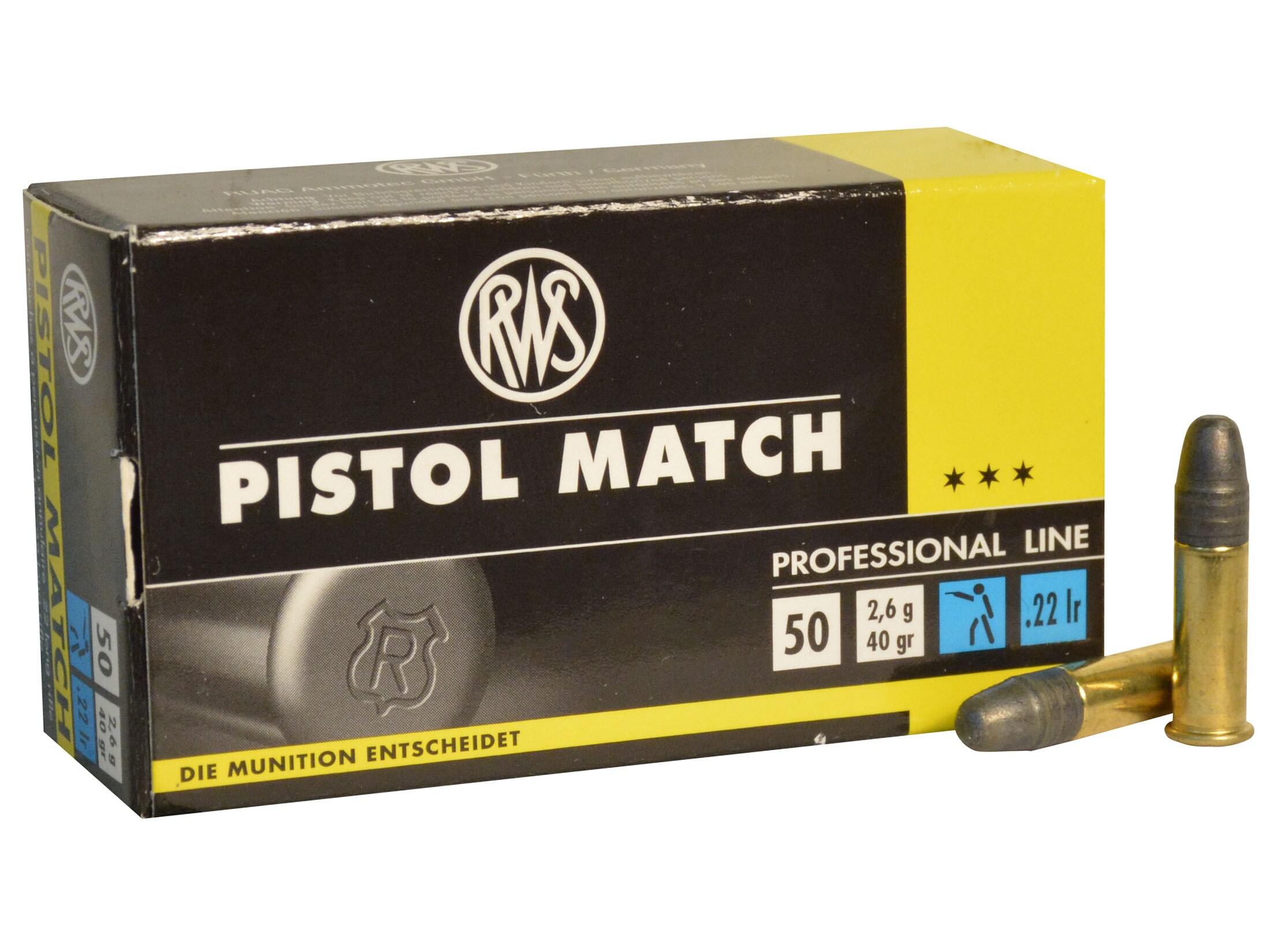 RWS Pistol Match 22LR Ammo 40 Grain Round Nose Box of 50