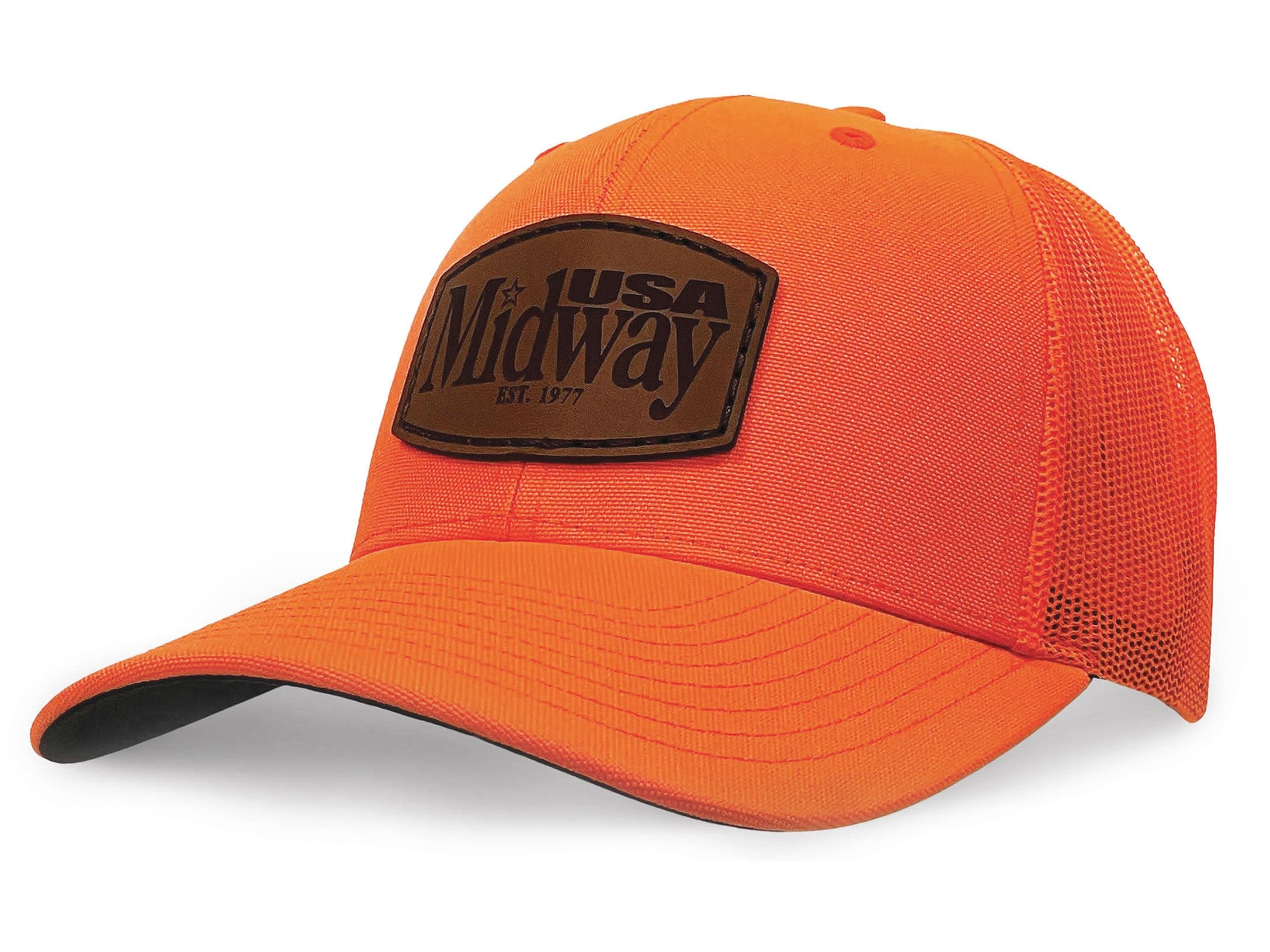 MidwayUSA Richardson 882 Leather Patch Blaze Orange Trucker Hat