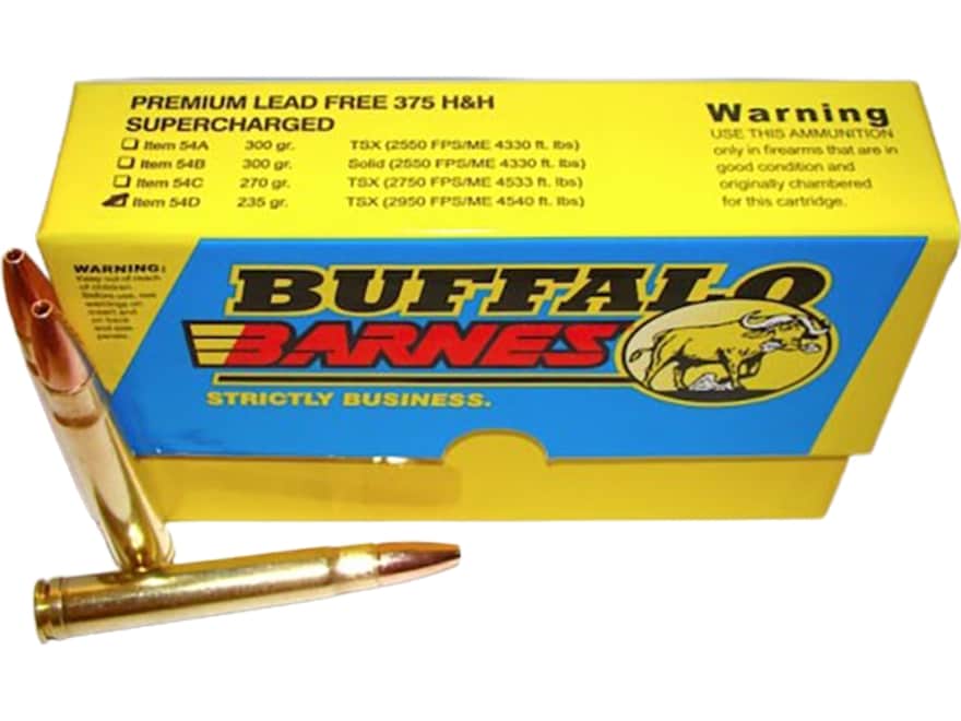 Buffalo Bore Supercharged 375 H&H Mag Ammo 235 Grain Barnes TSX Solid