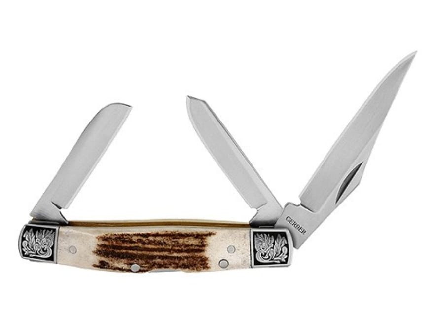 Gerber Stockman Folding Pocket Knife 3-Blade SS Blade Stag Handle