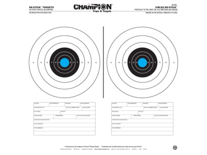 Champion Re-Stick 50 Ft Pistol Slowfire Self-Adhesive Targets 16 x 16