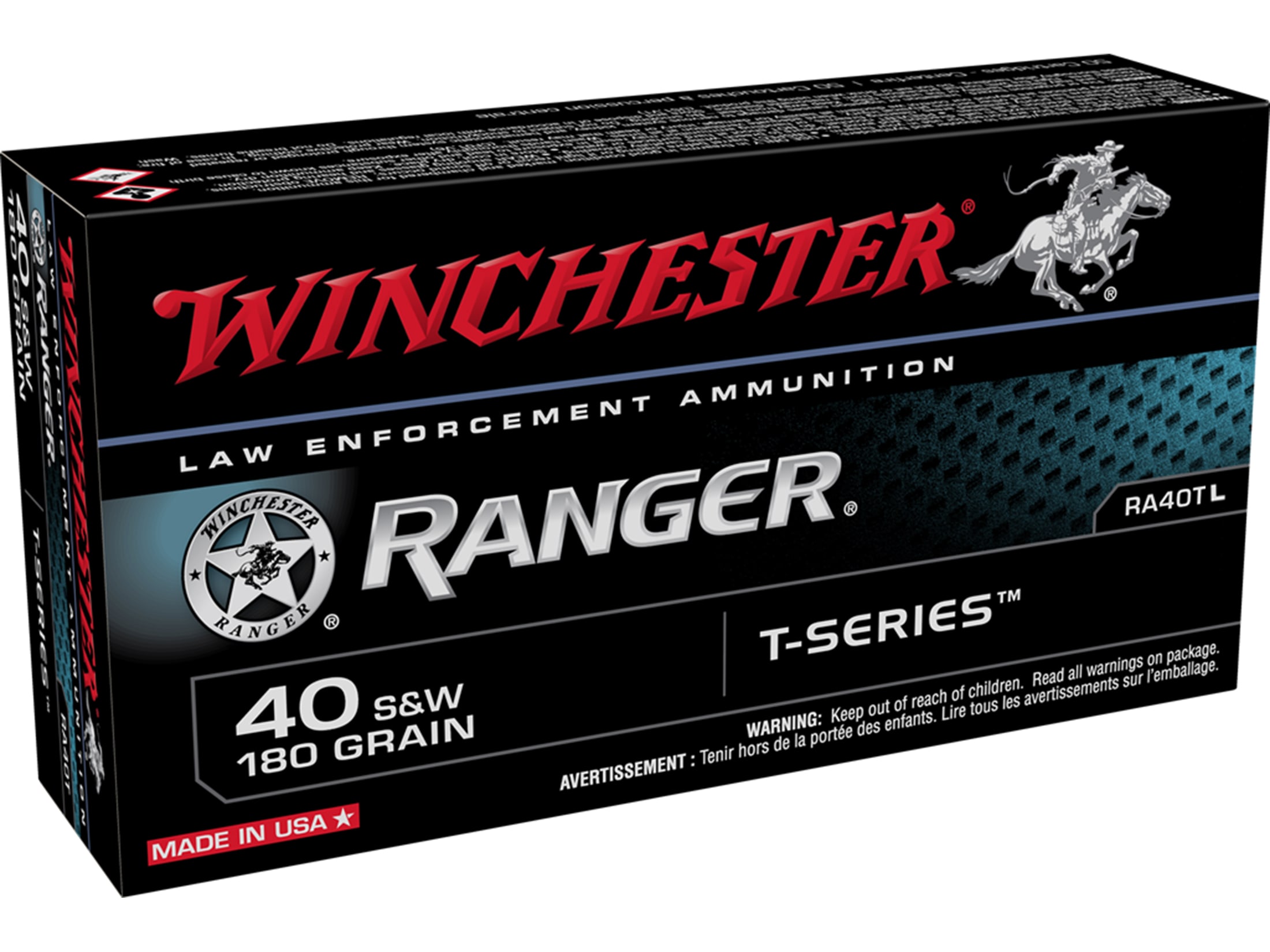 Winchester Ranger 40 S&W Ammo 180 Grain T-Series Jacketed Hollow Point