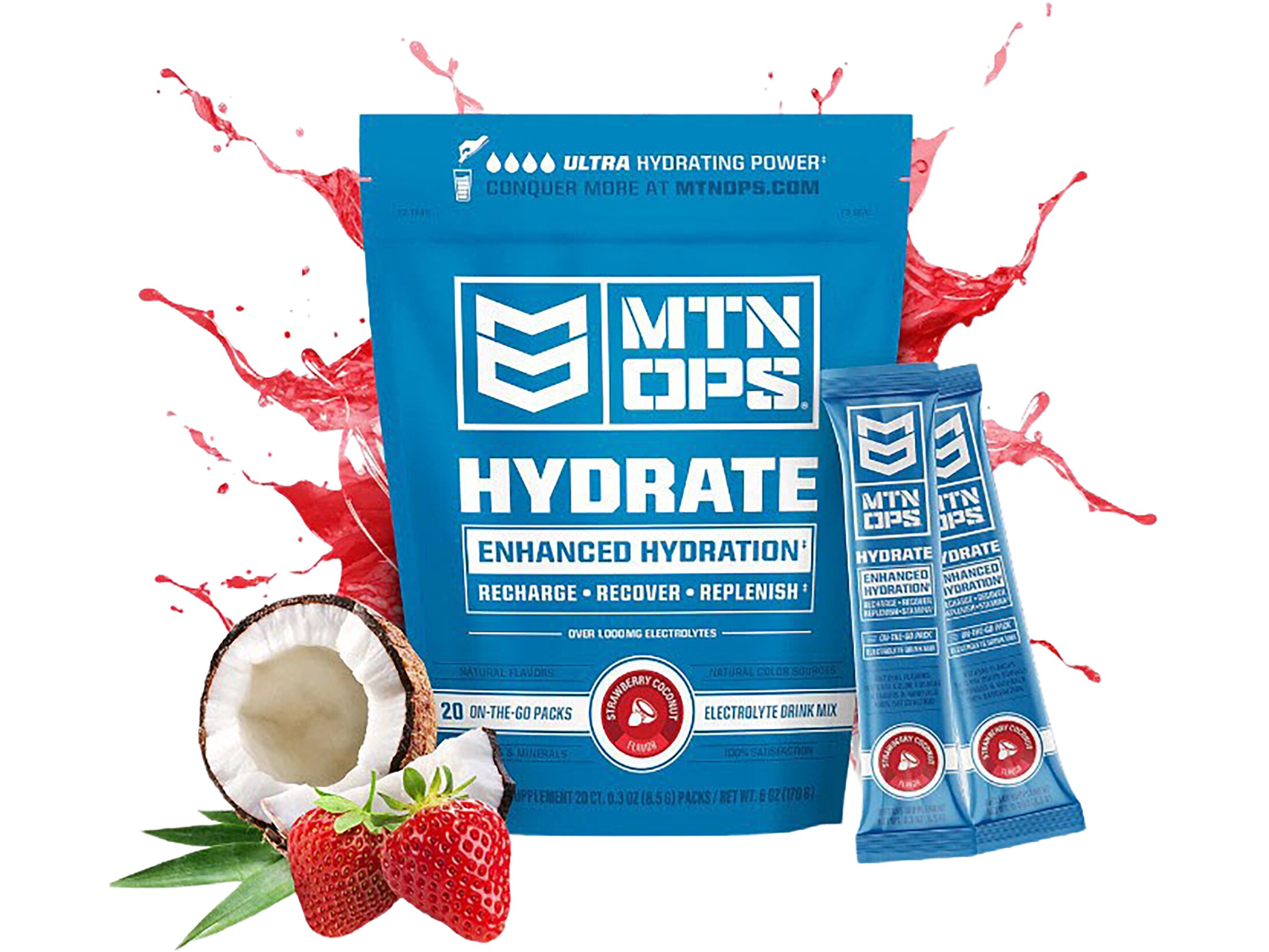 MTN OPS Hydrate Electrolyte Drink Mix Strawberry Coconut 20 Pack MTN OPS Hydrate Electrolyte Drink Mix Strawberry Coconut 20 Pack