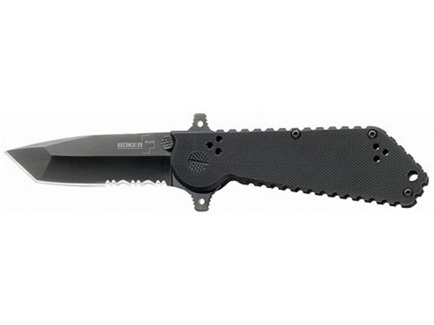Boker Plus Folder Folding Knife 2.625 Serrated Tanto 440C Black SS