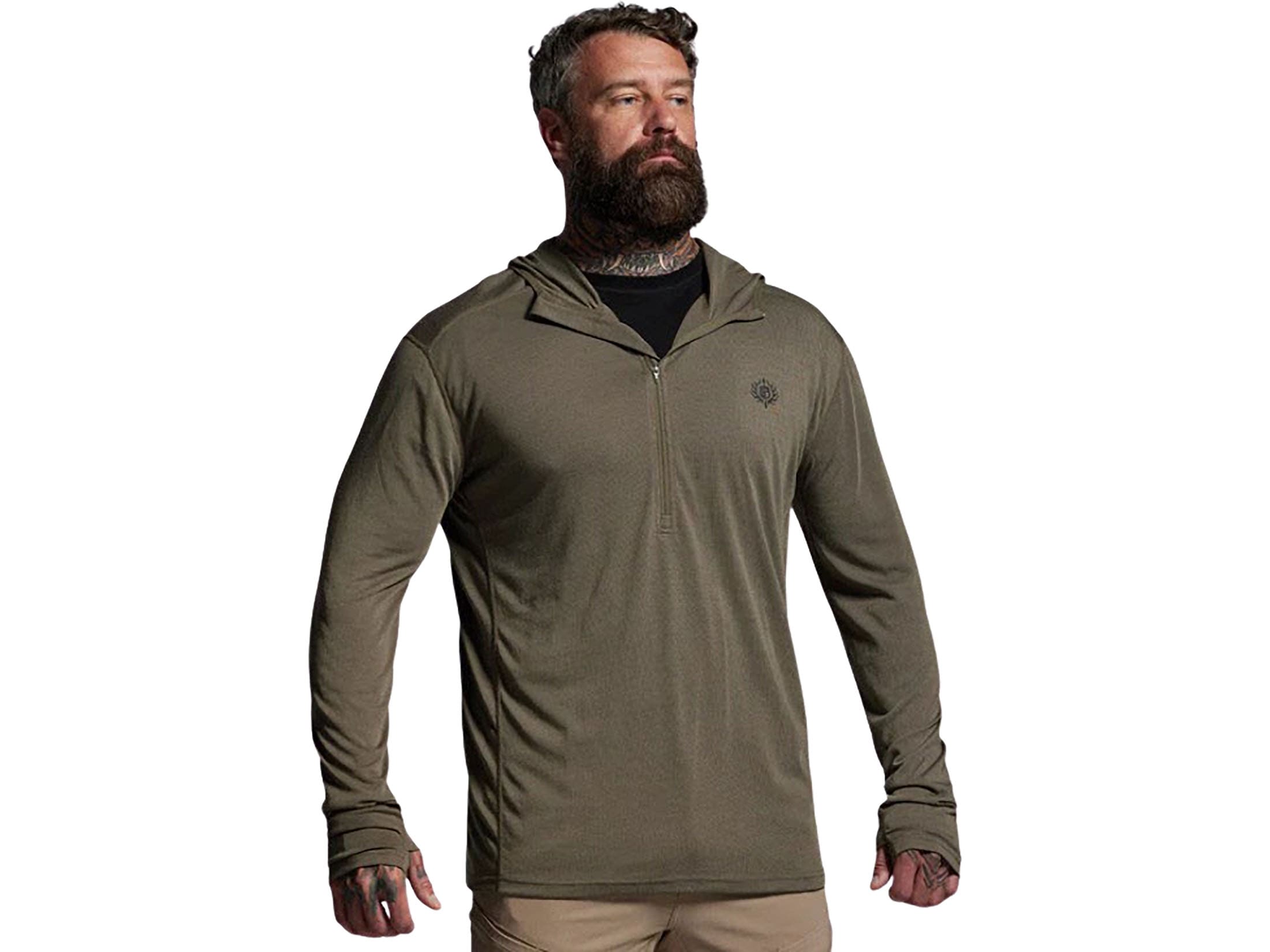 Born Primitive Men's Ridgeline 165 Quarter Zip Hoodie OD Green Large