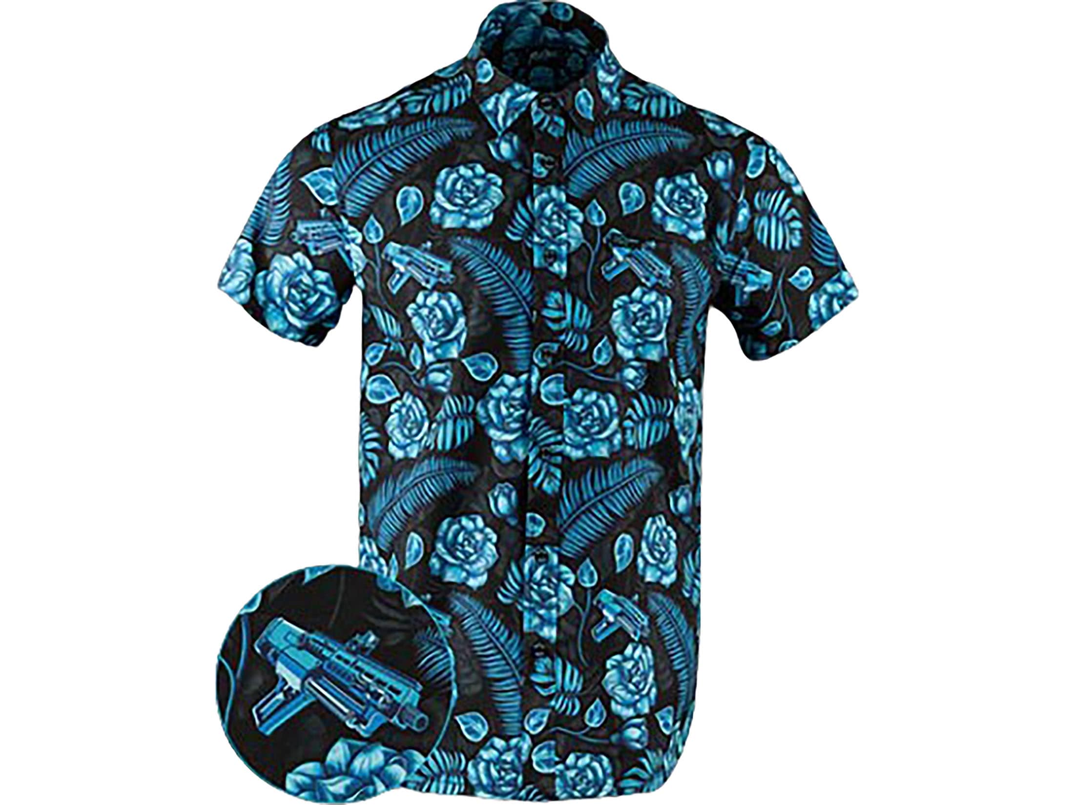 Retro Rifle Men's Shotgun Safari Short Sleeve Shirt Light Blue Medium