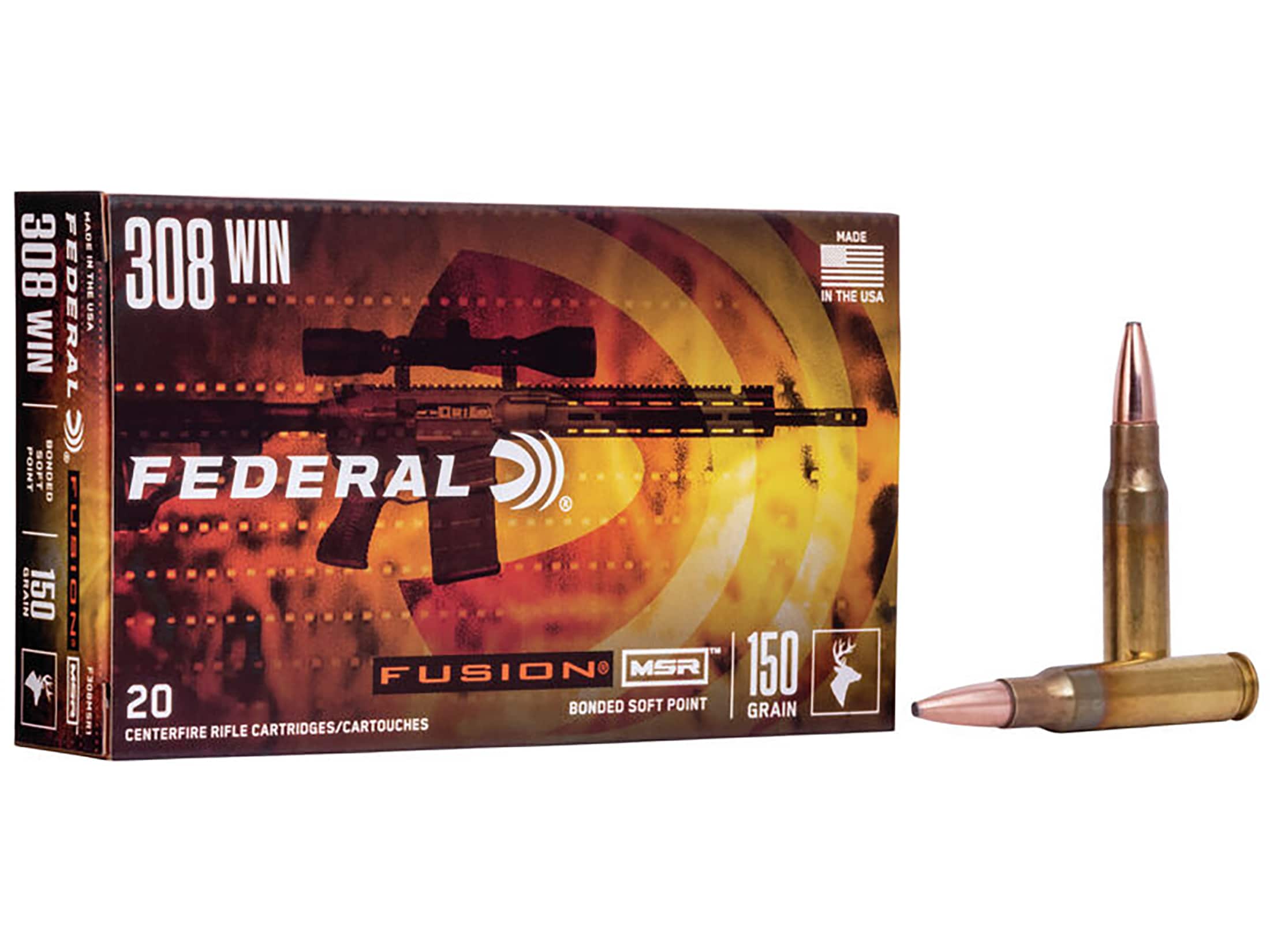 Federal Fusion MSR 308 Winchester Ammo 150 Grain Bonded Round Nose Box