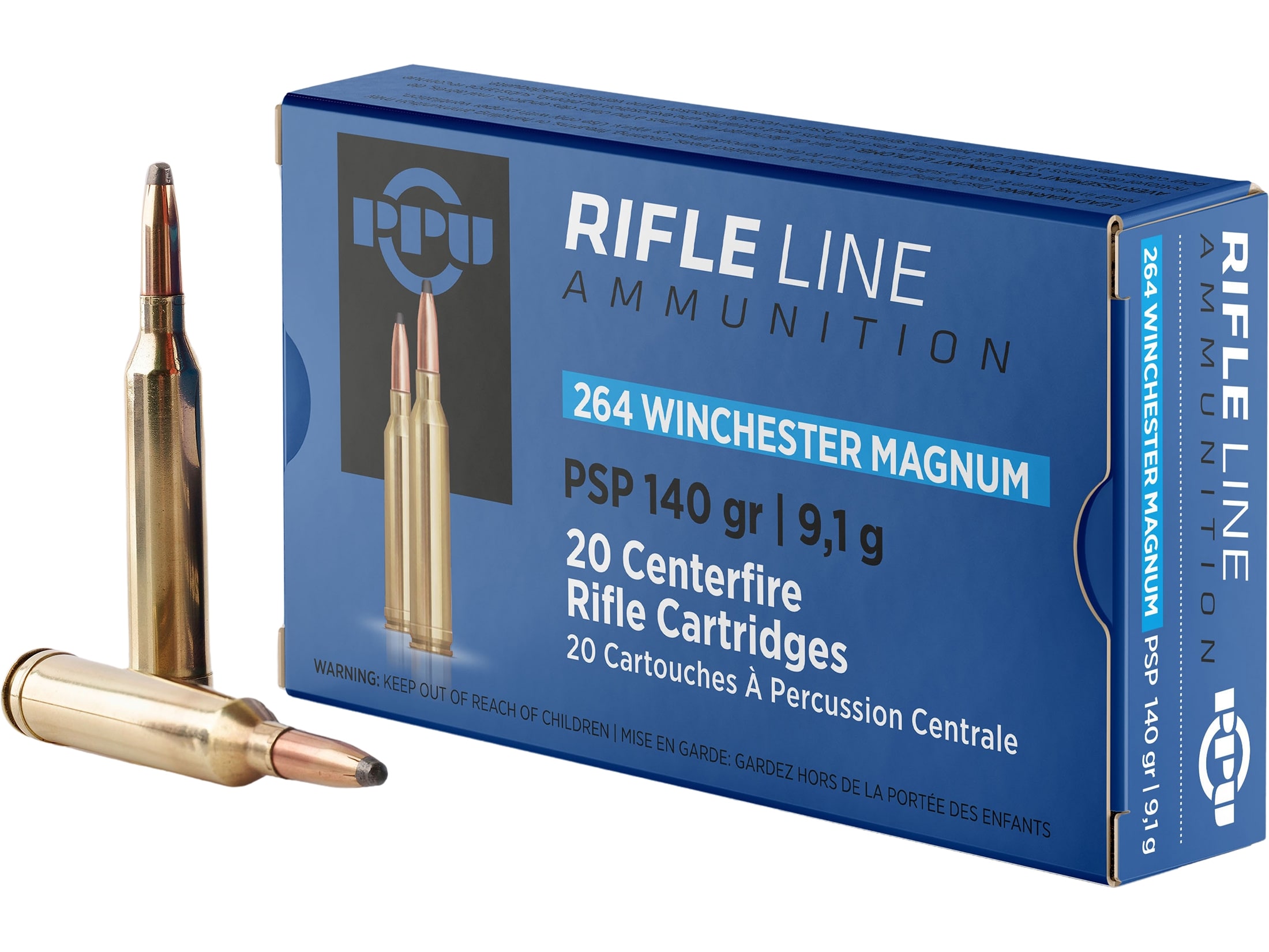 PPU 264 Winchester Mag Ammo 140 Grain Jacketed Soft Point Box of 20