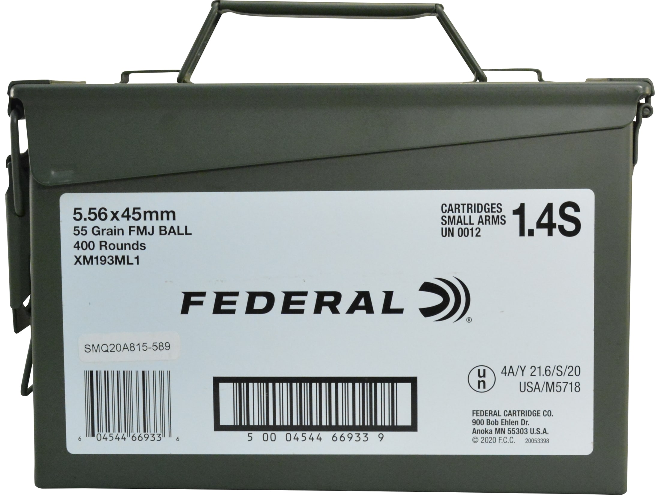 Federal 5.56x45mm NATO Ammo 55 Grain Full Metal Jacket Ammo Can of 400