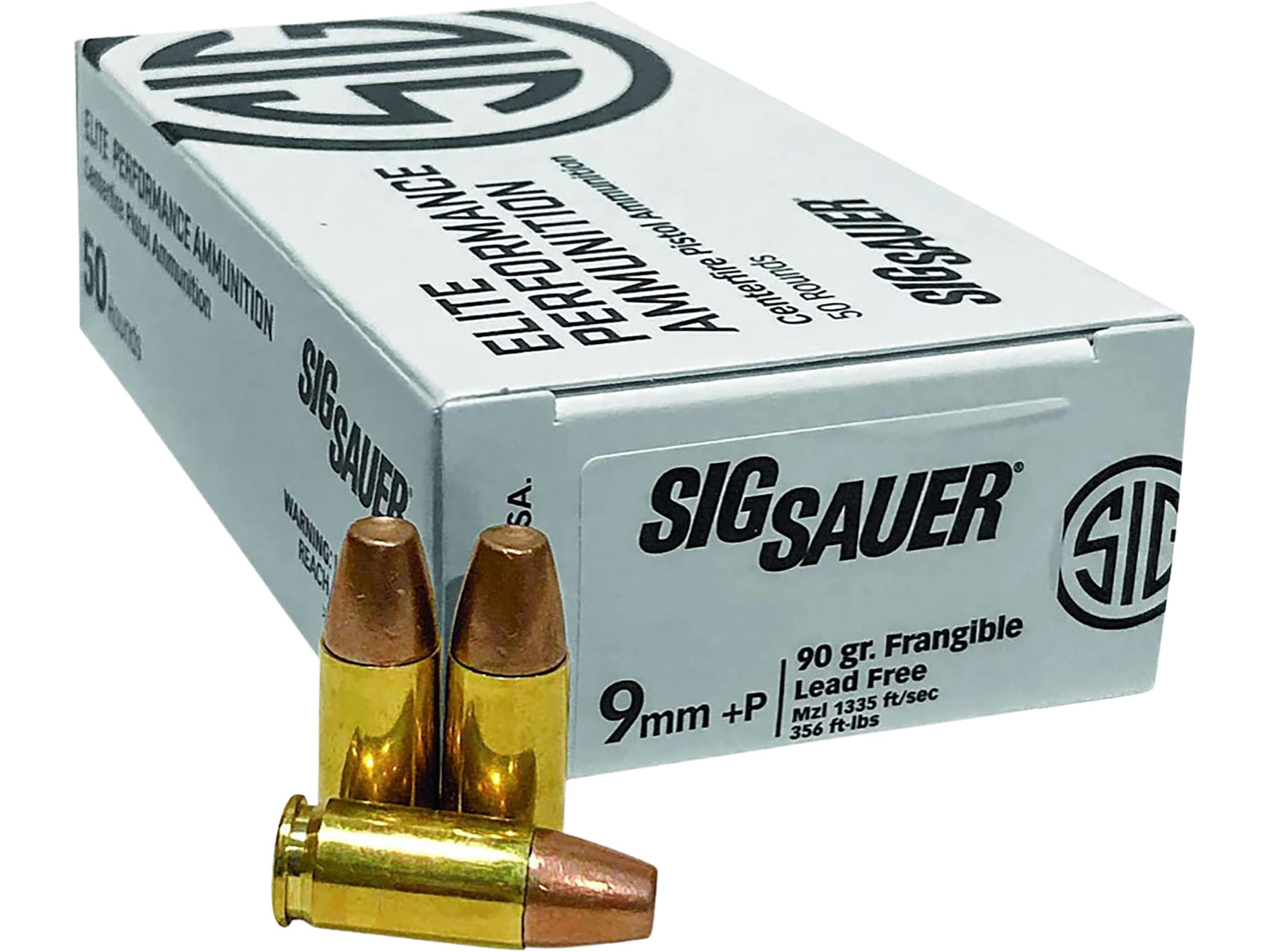 Sig Sauer Elite Performance 9mm Luger +P Ammo 90 Grain Frangible Flat
