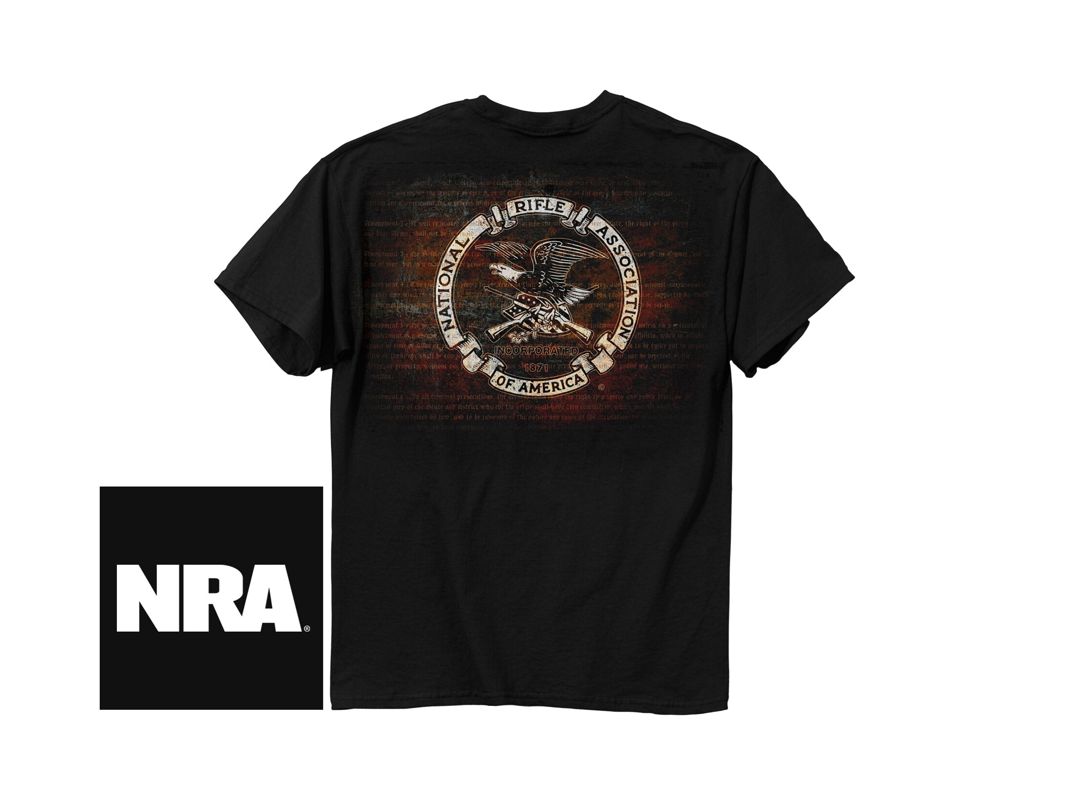 NRA Men's Amendment Logo Short Sleeve T Shirt Cotton Black 2XL