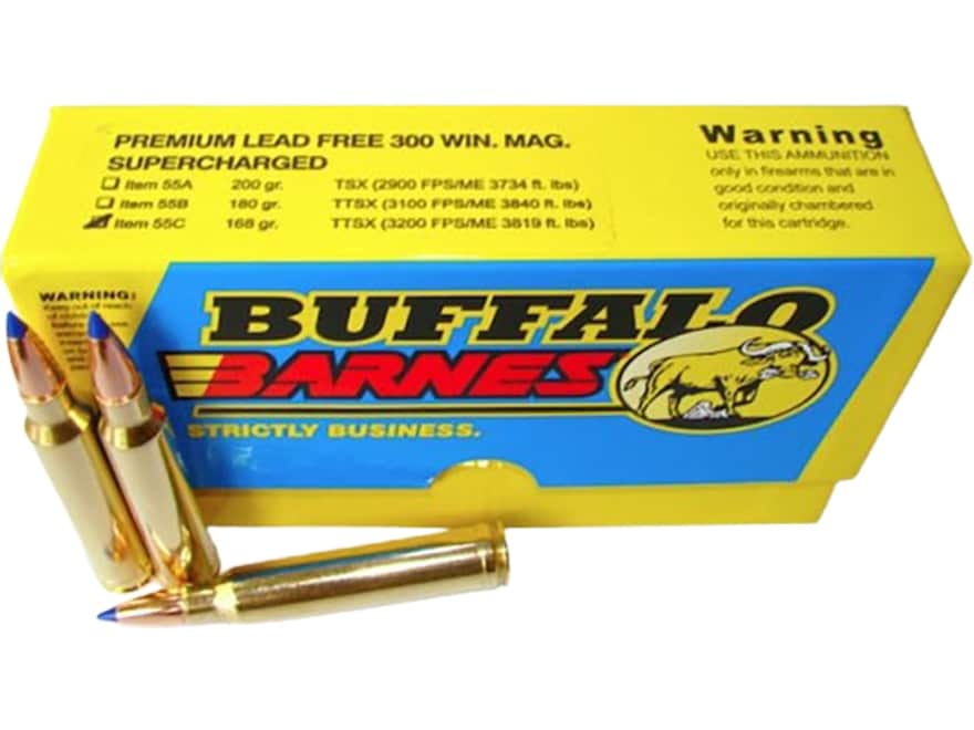 Buffalo Bore Supercharged 300 Winchester Mag Ammo 168 Grain Barnes